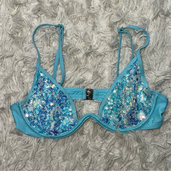 Berry Beachy | Swim | Sequin Embellished Blue Bikini Top | Poshmark